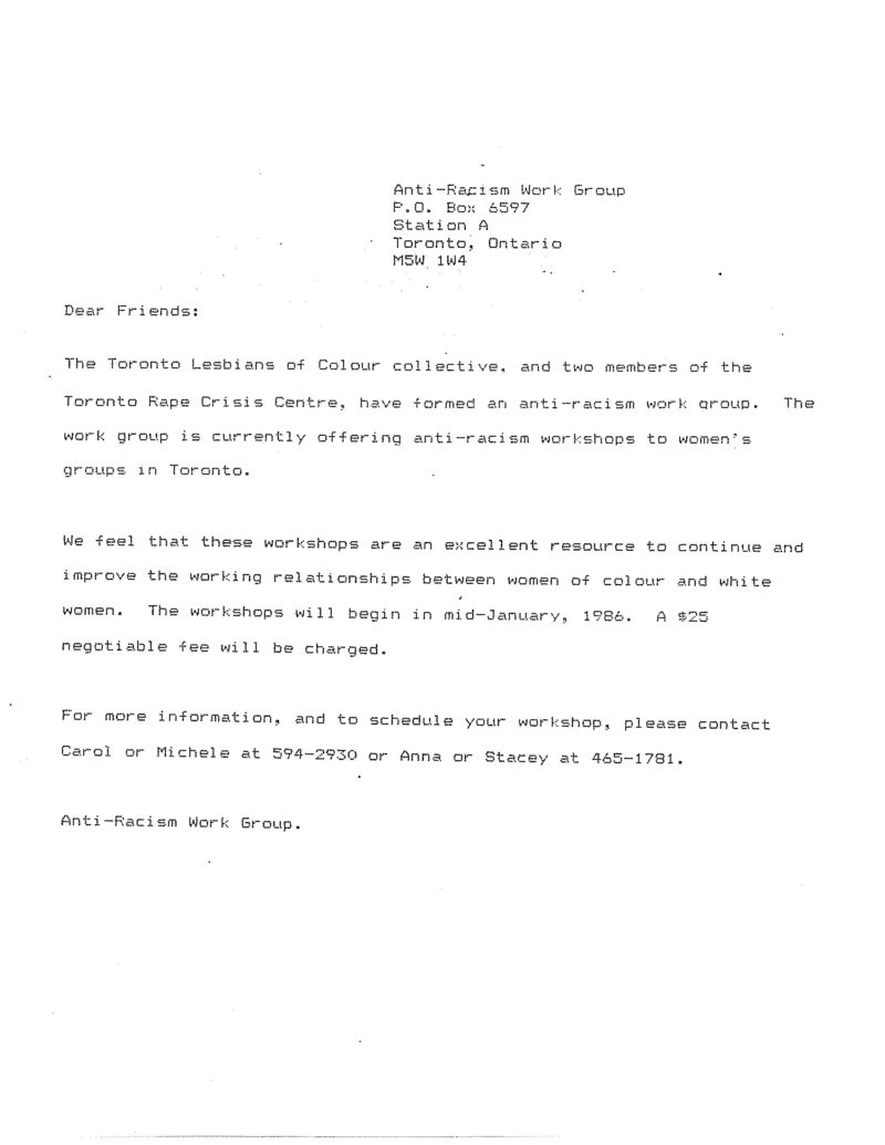 letter from Anti-Racism Work Group - The ArQuives