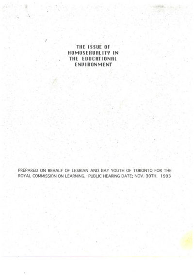 The Issue of Homosexuality in the Educational Environment - The ArQuives